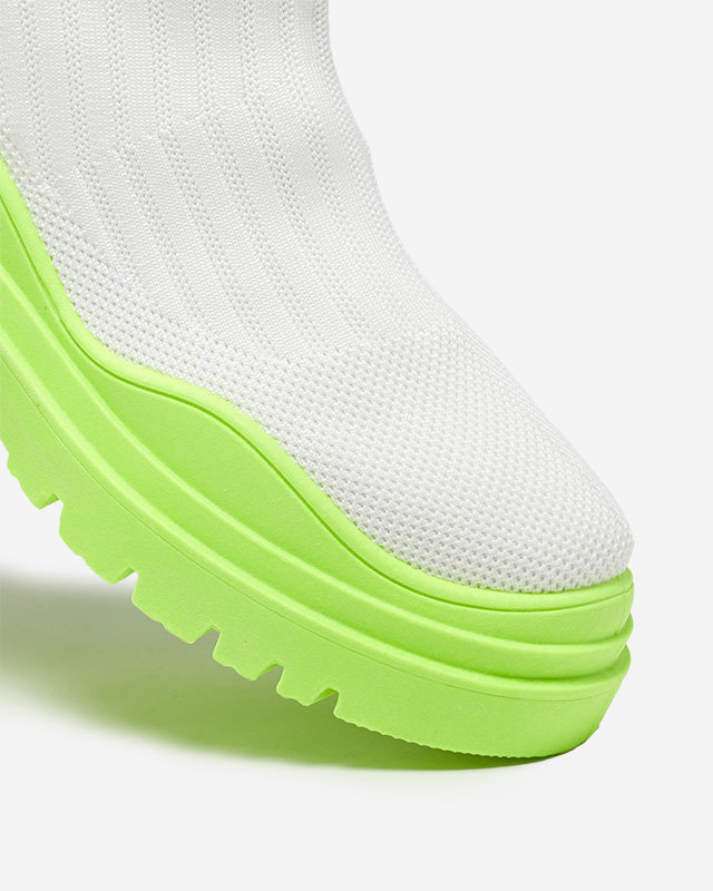 Dámske čižmy na hrubšej podrážke v bielo-žltej farbe Korlic - Obuv neón ...