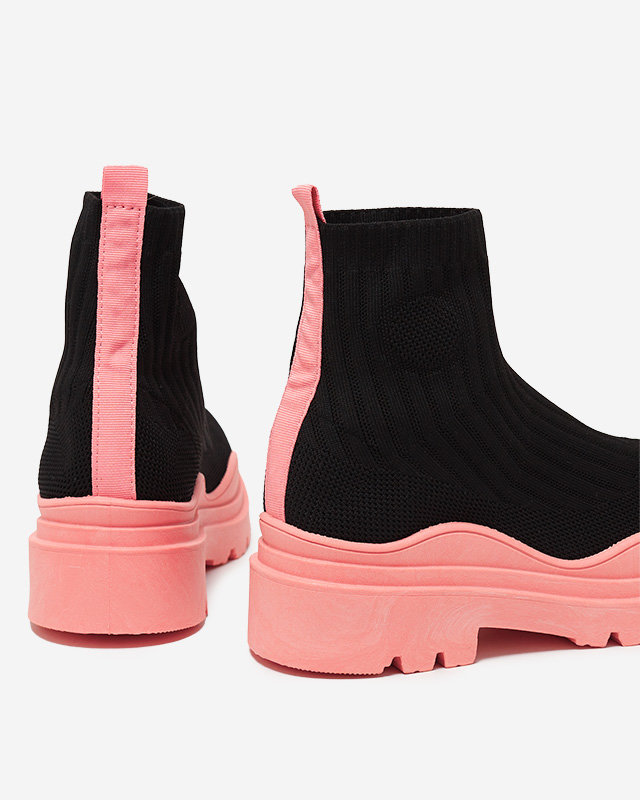 Dámske čižmy s hrubšou podrážkou v čiernej a ružovej farbe Korlic- Obuv ...