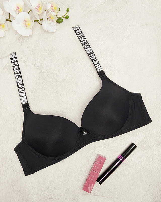 Hladká čierna push-up podprsenka so zdobenými ramienkami - Spodné ...