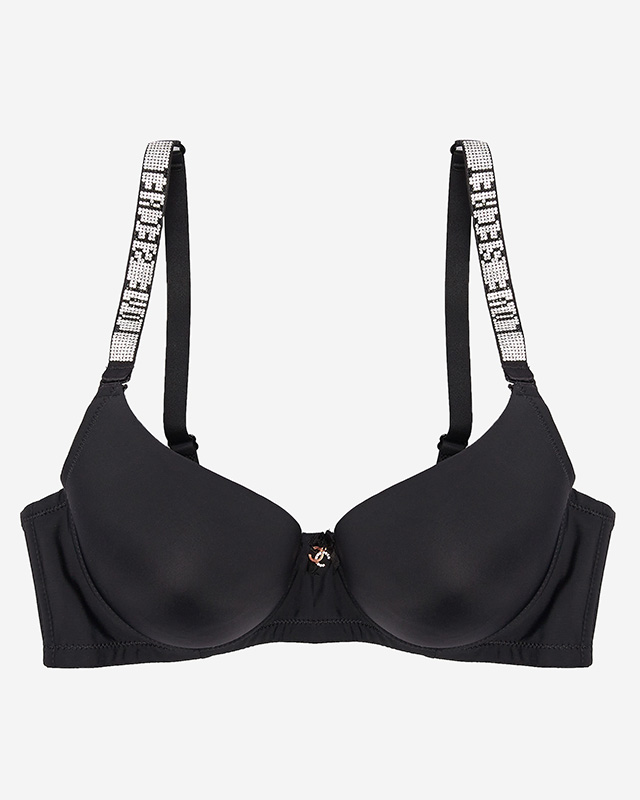 Hladká čierna vystužená podprsenka so zdobenými ramienkami - Spodné ...