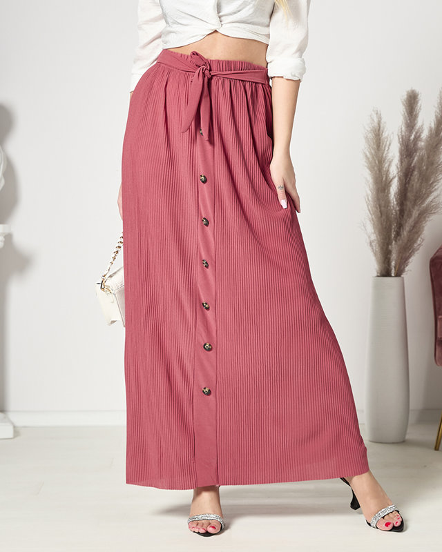Koralová dámska plisovaná maxi sukňa s gombíkmi - Oblečenie Korál ...