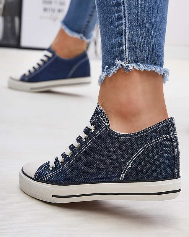 Námornícky modré dámske tenisky na skrytej kotve s lesklou niťou Seggat ...