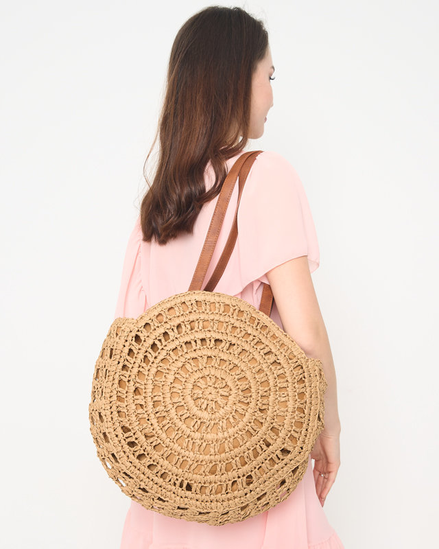 Okrúhla hnedá slamená taška pre ženy - Doplnky Velbloud || Světle hnědá ...