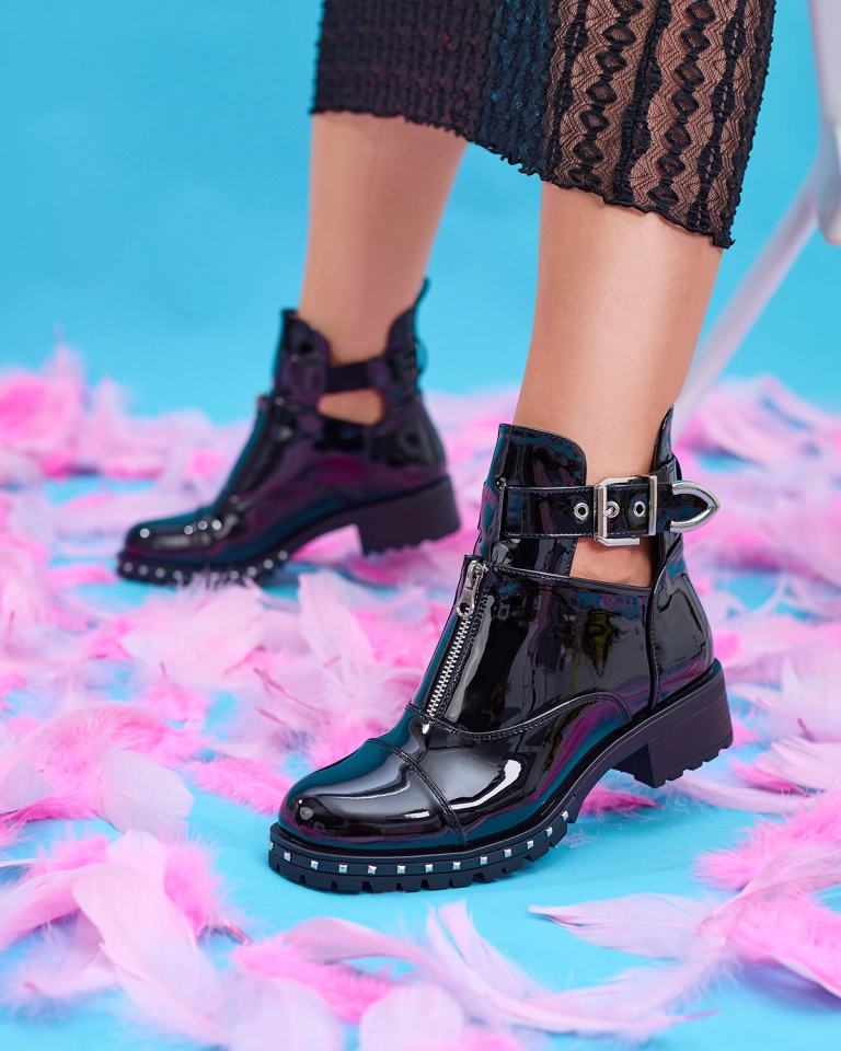 Royalfashion Čierne dámske zdobené čižmy na podpätku Elegance Steps ...