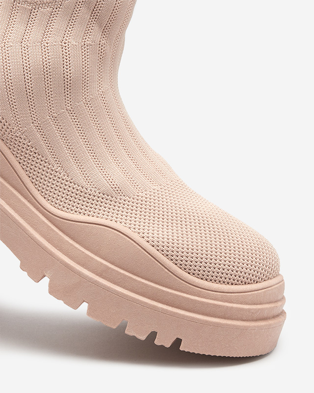 Športové krémové dámske čižmy na plochom podpätku Yorika - Obuv krémová ...