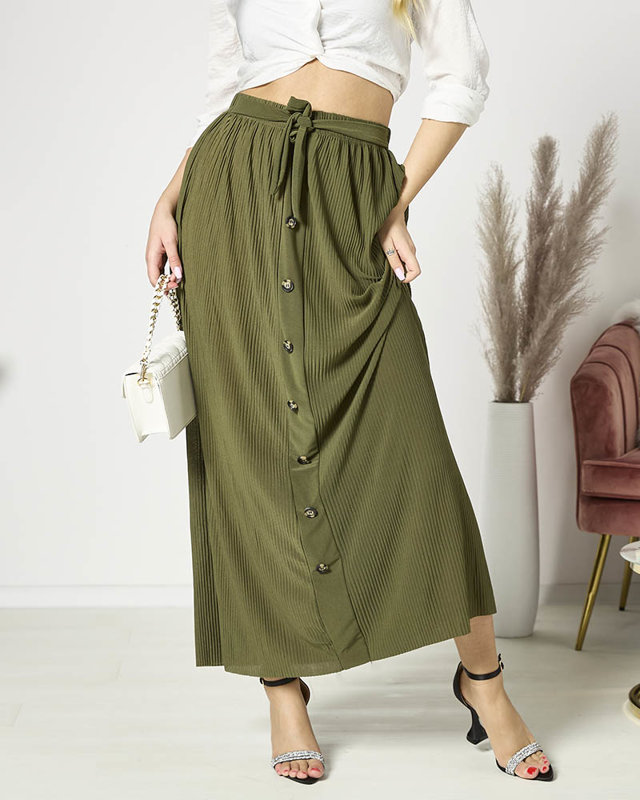 Tmavozelená dámska plisovaná maxi sukňa s gombíkmi - Oblečenie láhev ...